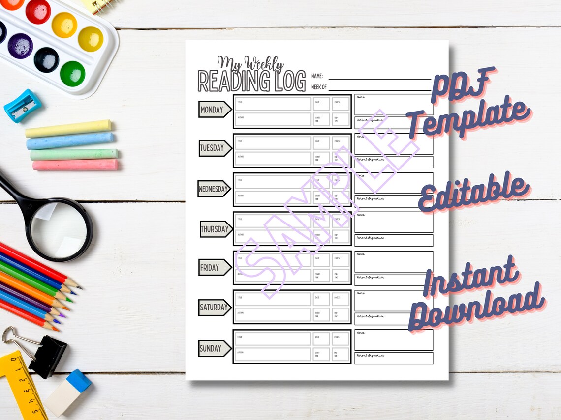 Reading Log- Editable, Instant Download, Includes PDF Template - Etsy