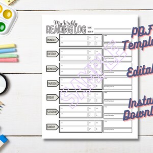 Reading Log- Editable, Instant Download, Includes PDF Template - Etsy