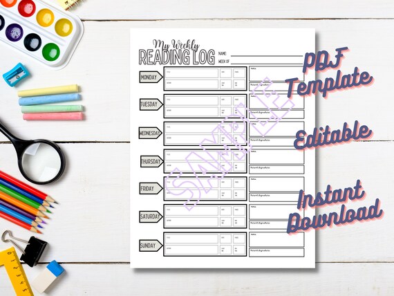 Reading Log Editable Instant Download Includes PDF Template - Etsy