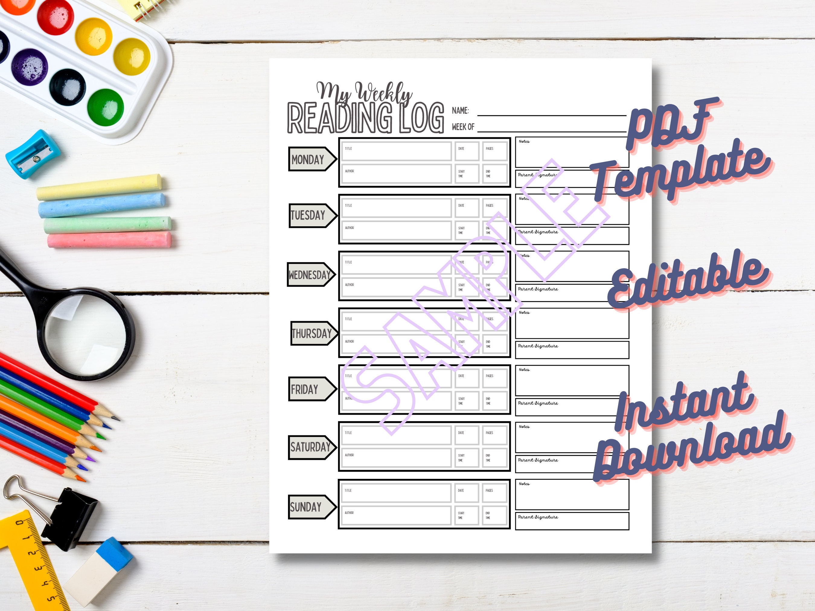 Reading Log- Editable, Instant Download, Includes PDF Template - Etsy