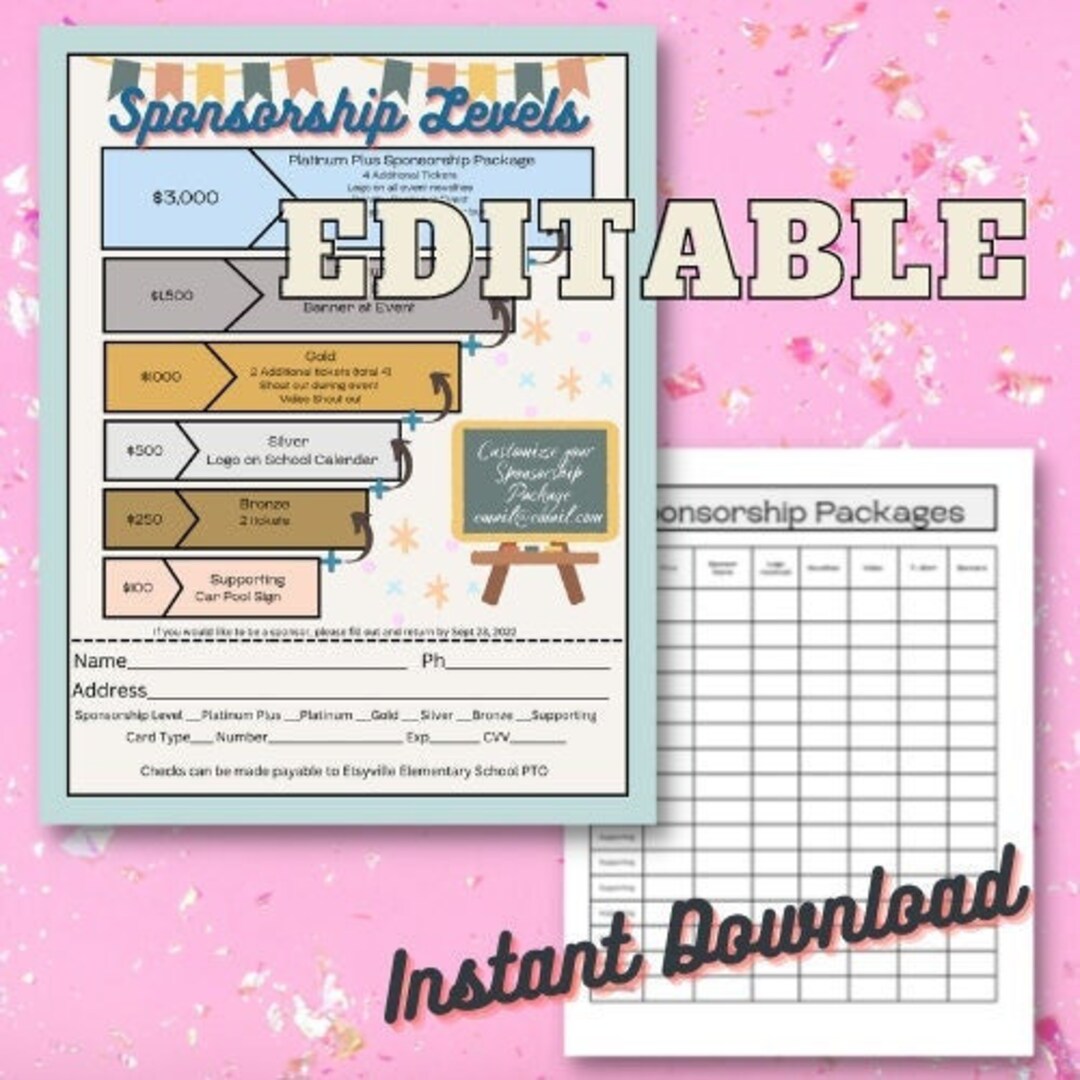 PTO PTA Sponsorship Tracker and Flyer Kit-editable, Instant Download - Etsy