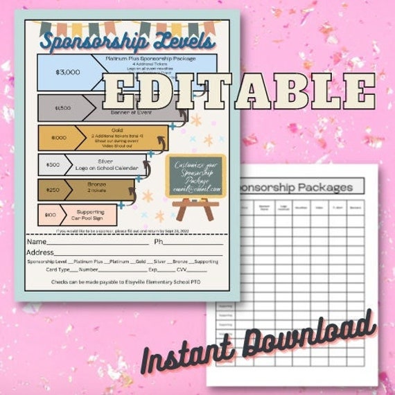 PTO PTA Sponsorship Tracker and Flyer Kit-editable Instant - Etsy