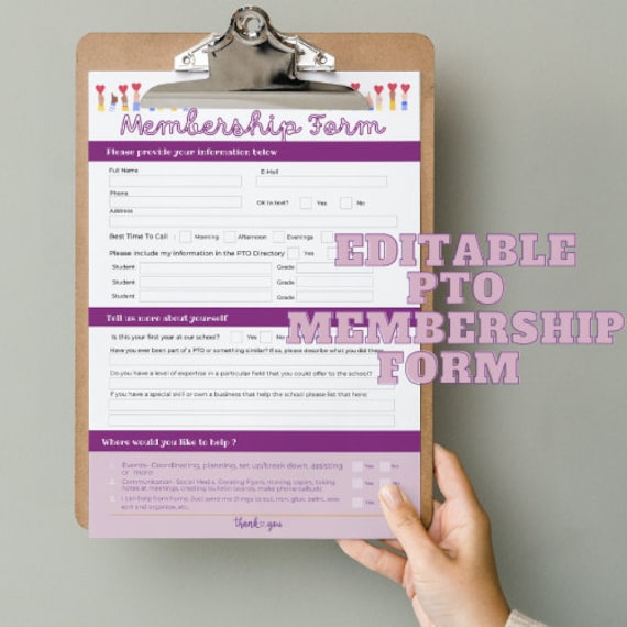 PTO PTA Membership Form Editable Digital Download - Etsy