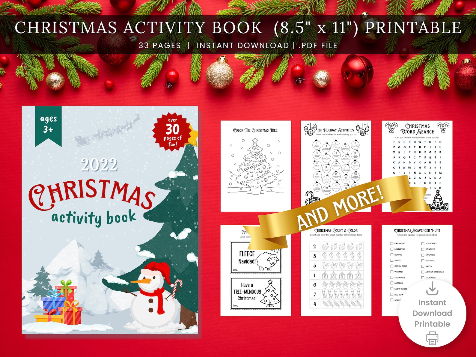 Printable 2022 Christmas Holiday Activity Book Christmas Coloring Book ...