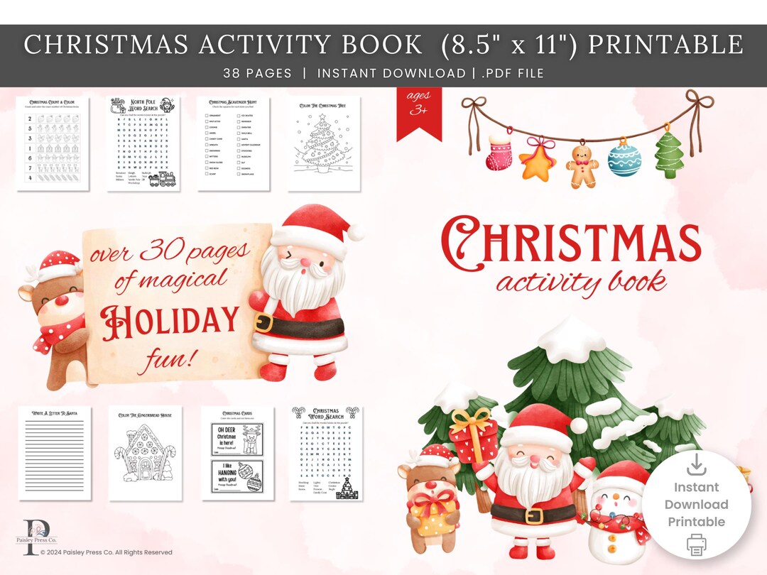 Printable Christmas Holiday Activity Book | Christmas Coloring Book ...