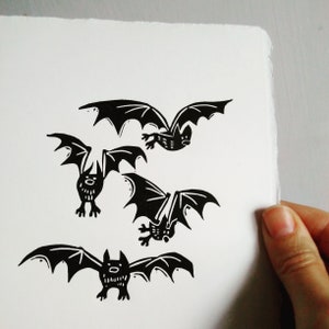 Flappy Bats - Lino Cut Print - Etsy