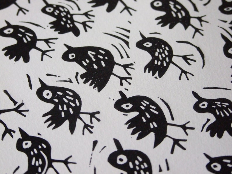 Lino Cut Print Thirty Three Starlings Birds Bird Art - Etsy