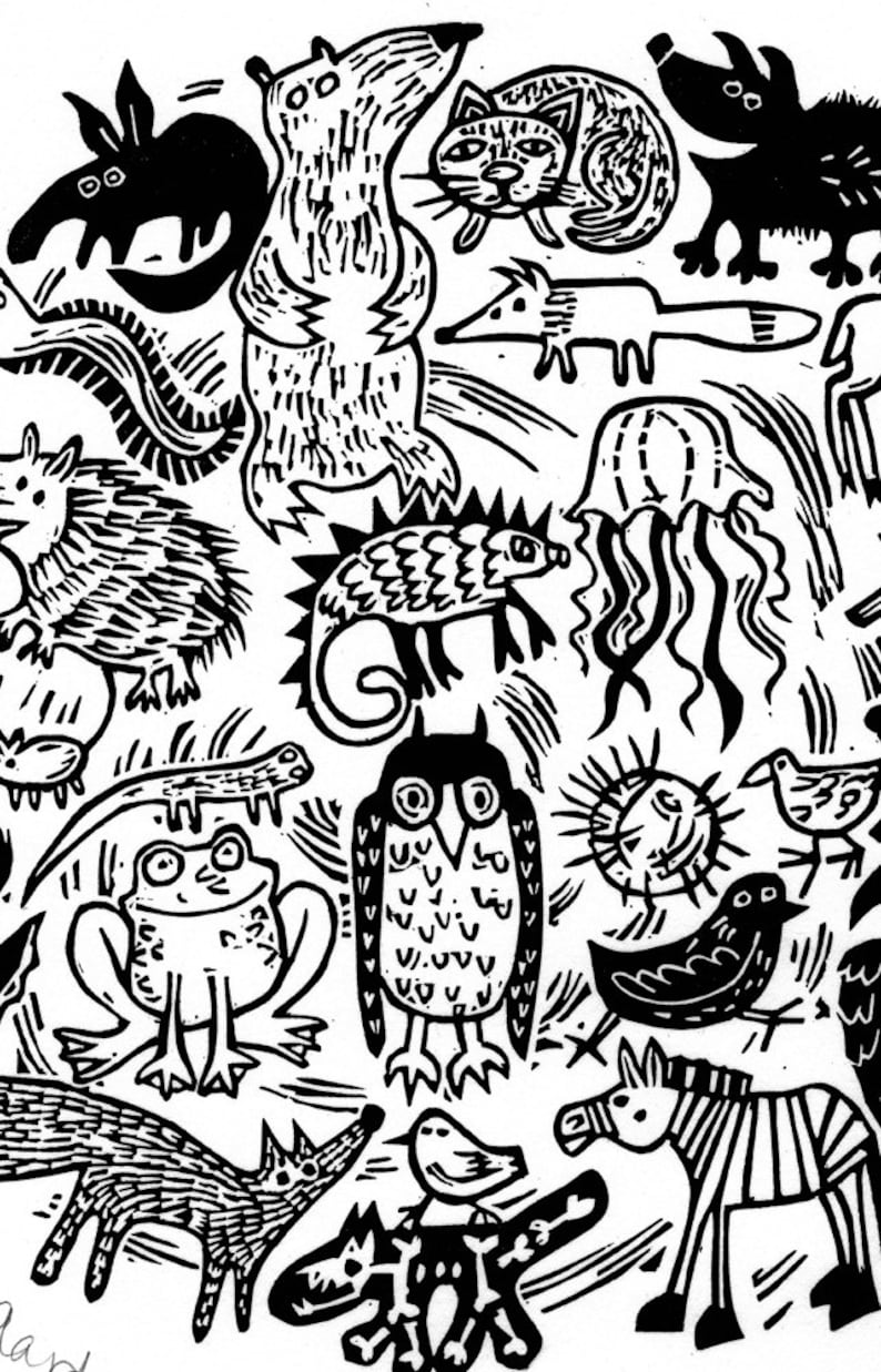 Lino Print - 'animal A-Z' a Lino Cut Animal Alphabet - Etsy