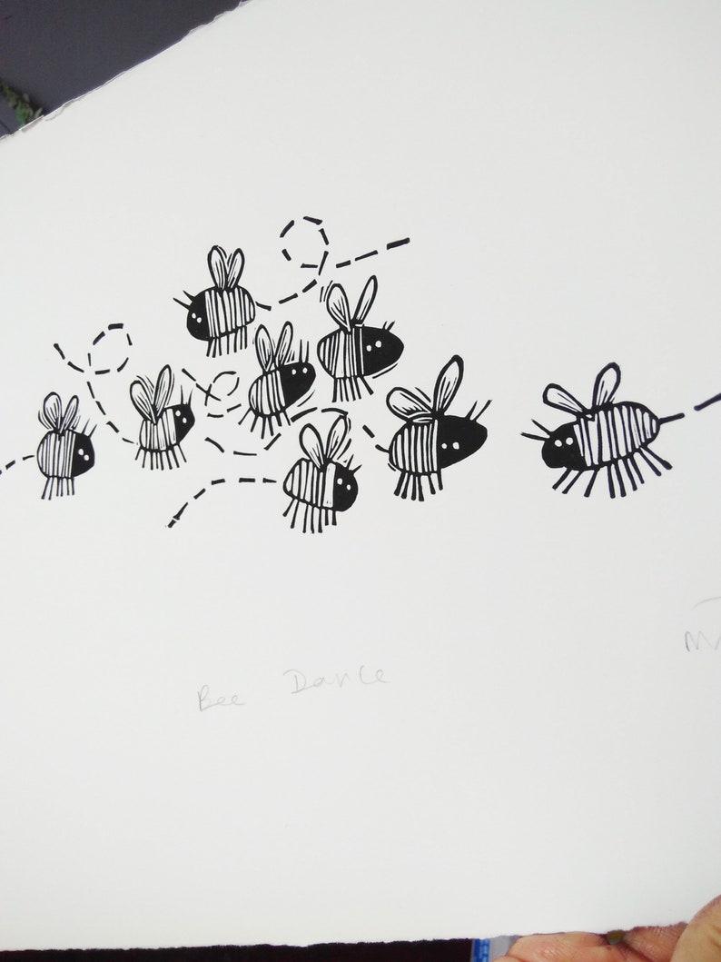 Bee Dance Lino Cut Print | Etsy