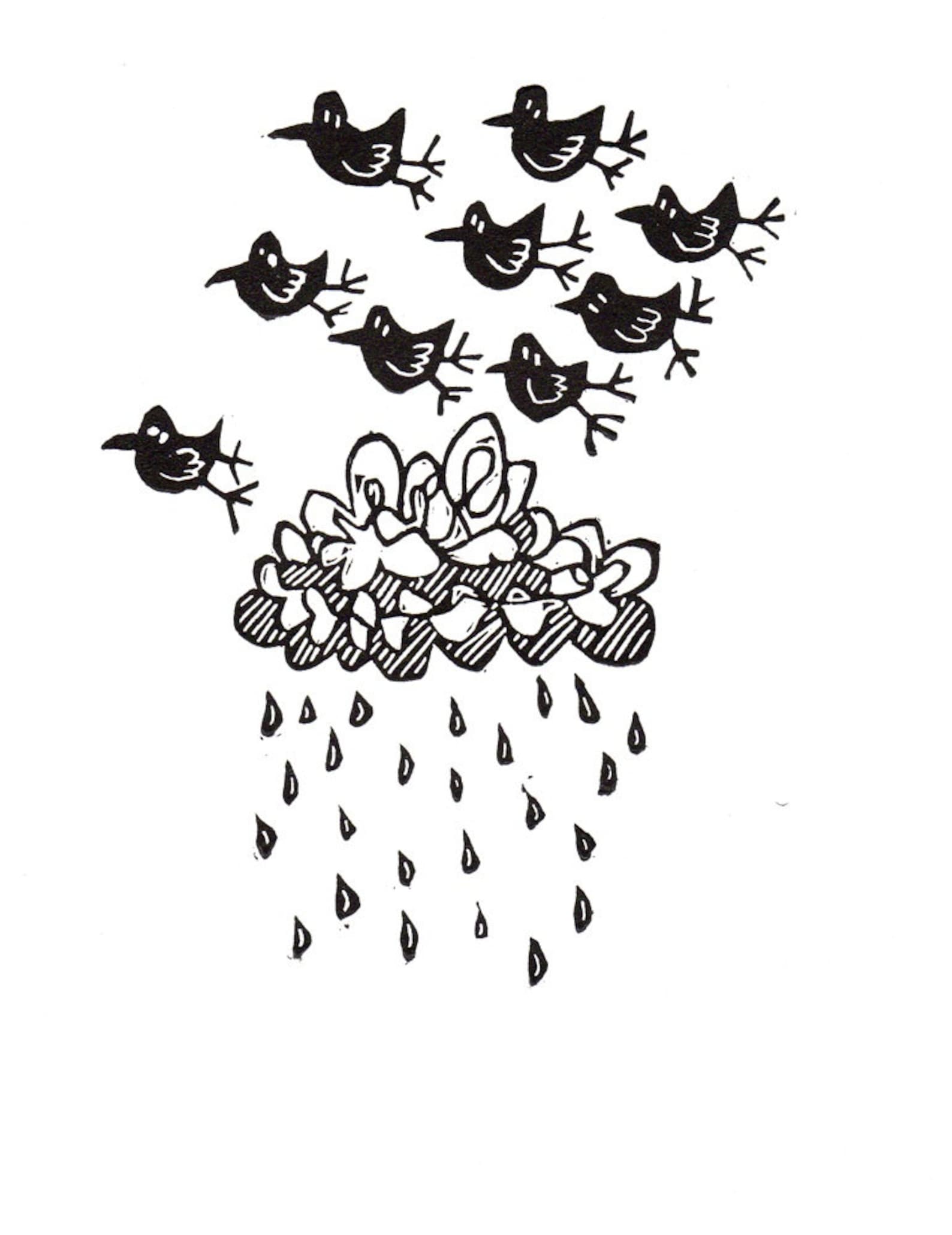 Lino Print Storm Birds lino cut print wall decor bird | Etsy