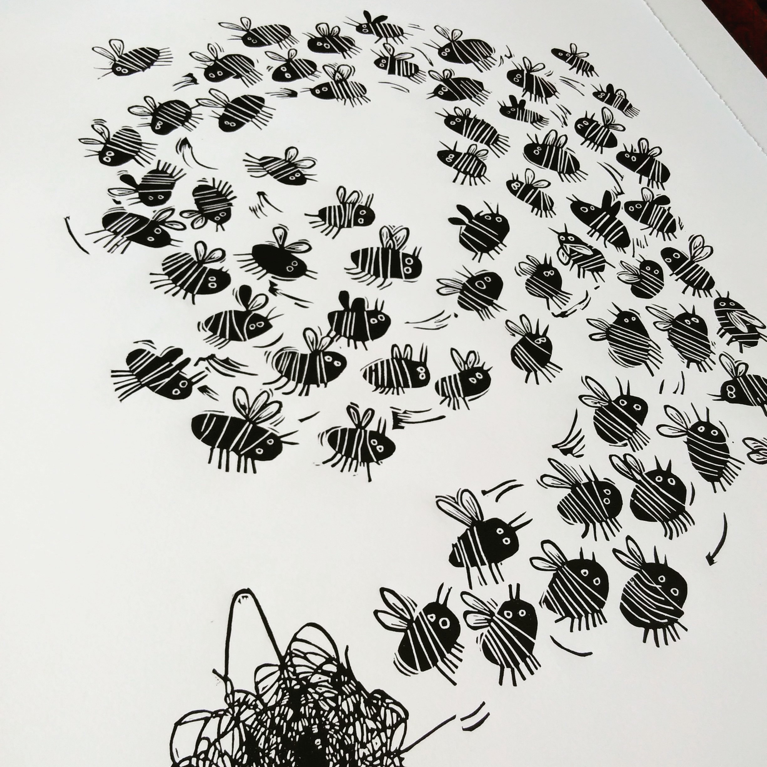 Swarm of Bees - Lino Cut Print - Etsy Canada