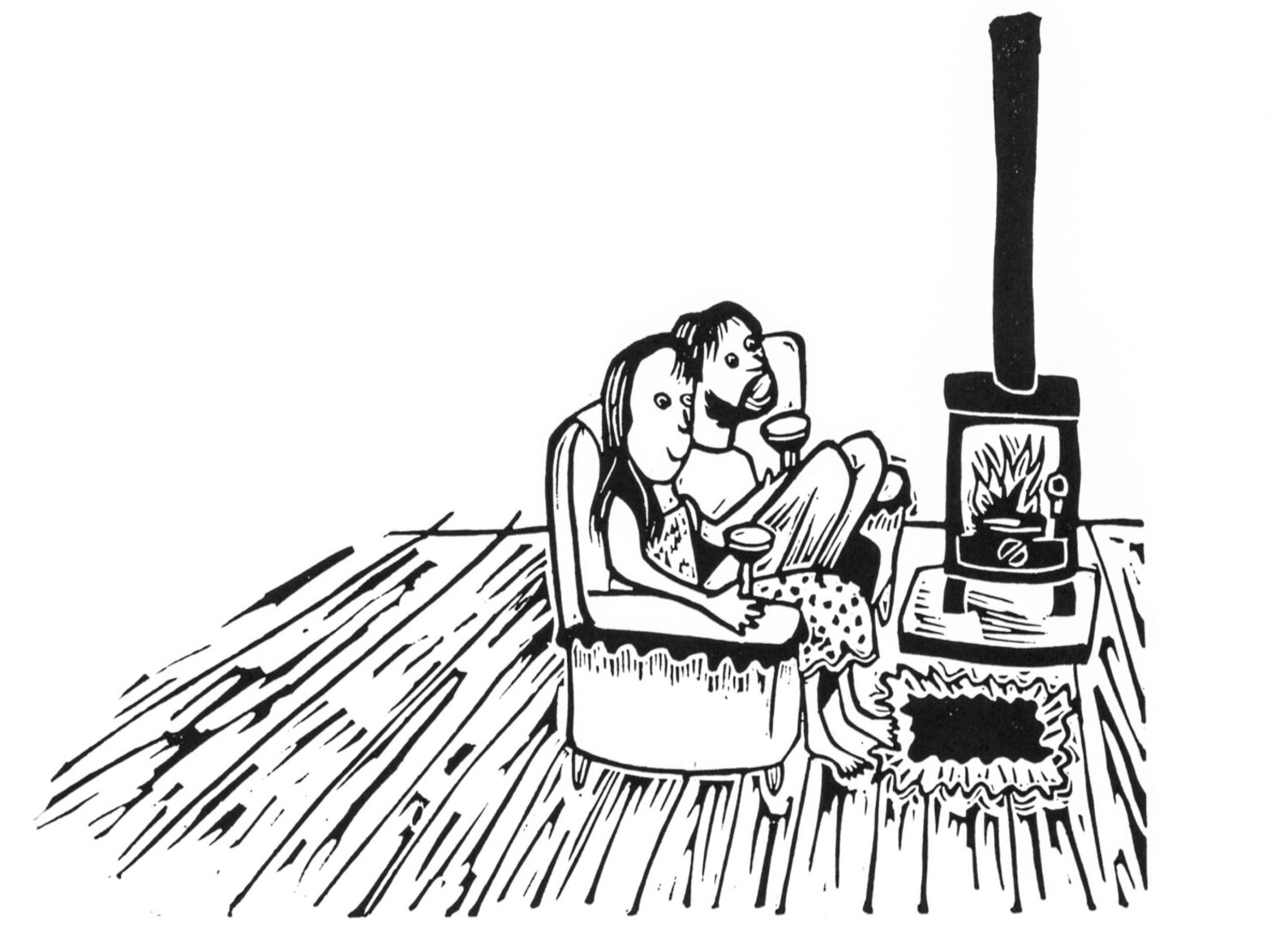 Glowing Lino Cut Handmade Print Fireside Original Print - Etsy