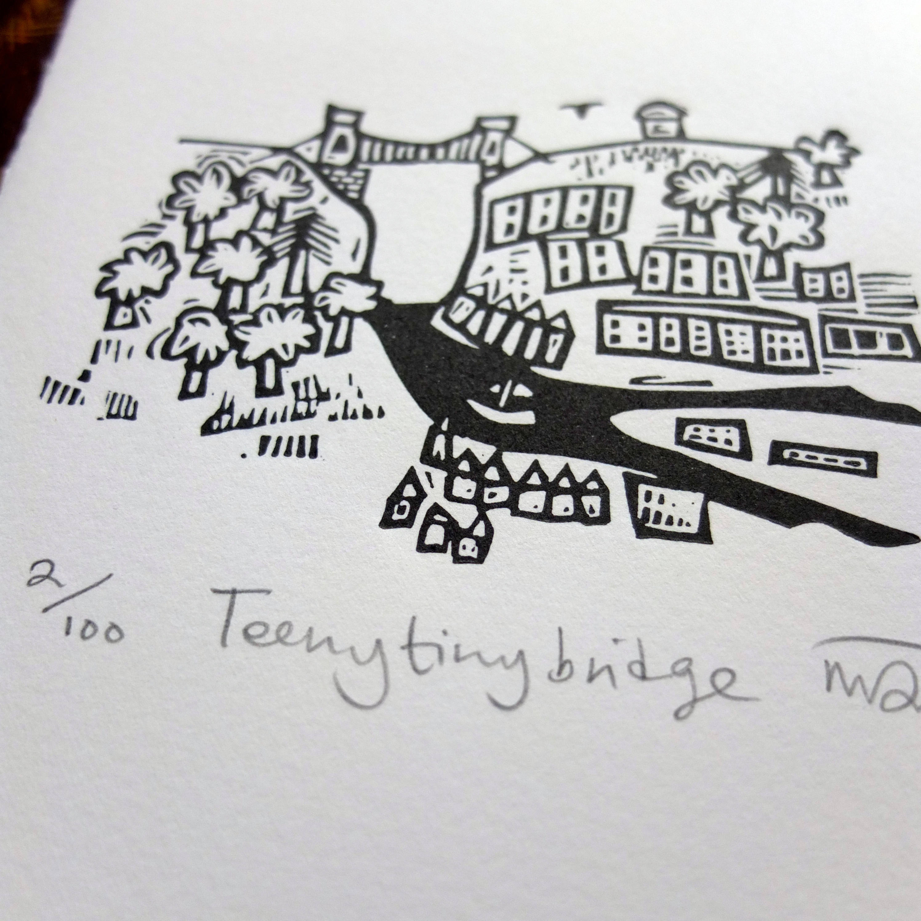 Teeny Tiny Bridge - Lino Cut Print of Bristol, Handmade, City Scenes ...