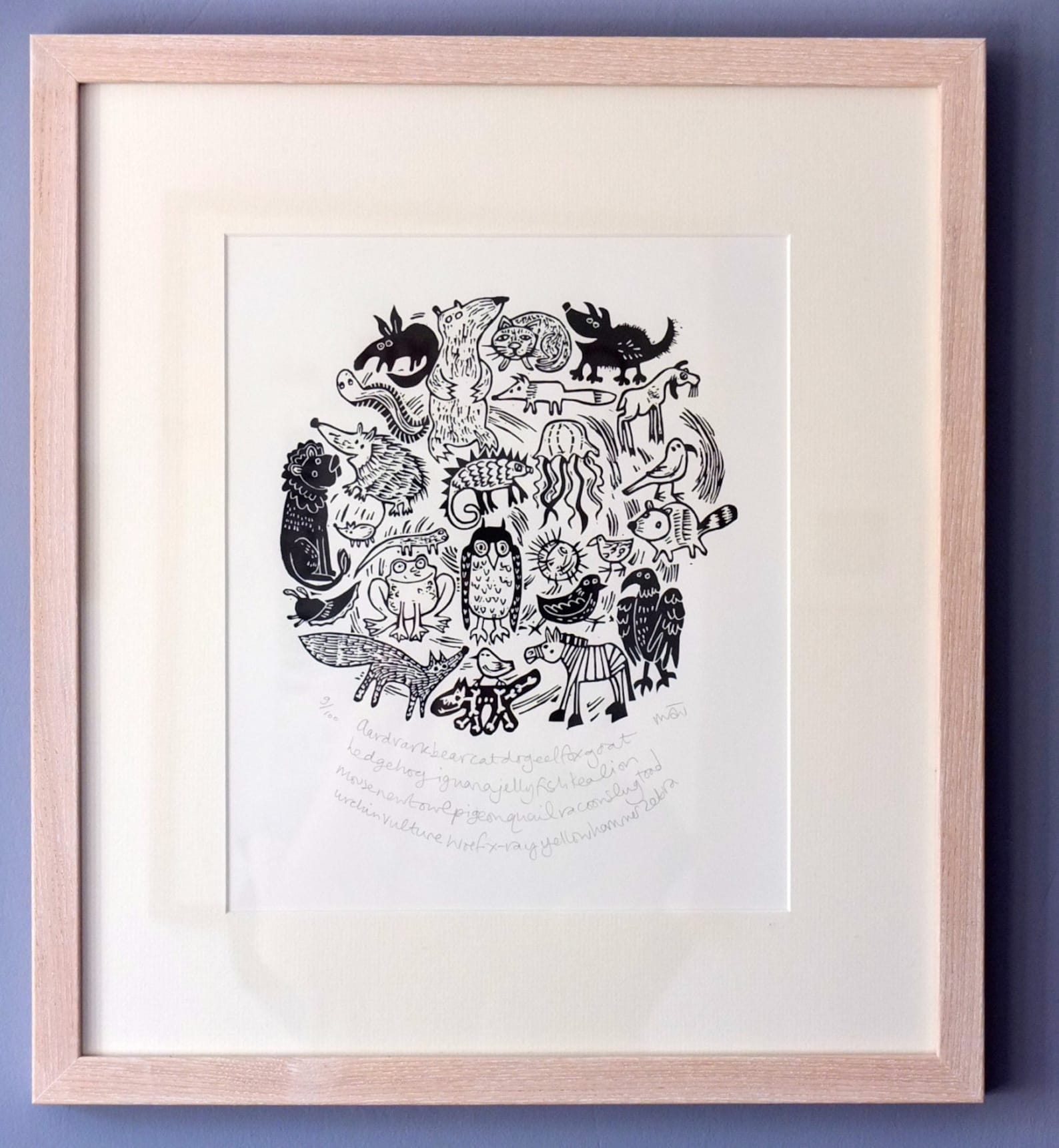 Lino Print 'animal A-Z' a Lino Cut Animal Alphabet - Etsy