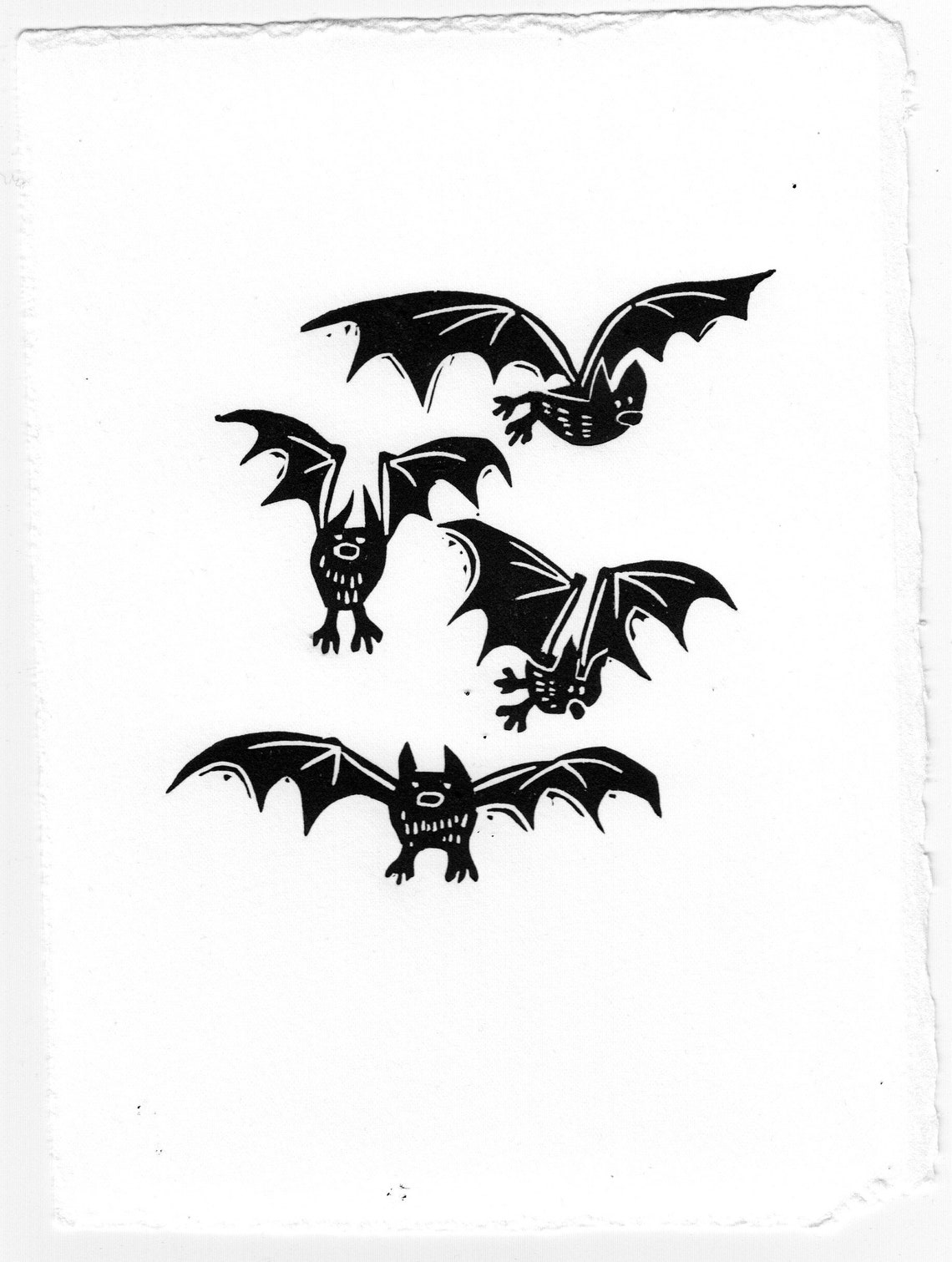 Flappy Bats - Lino Cut Print - Etsy