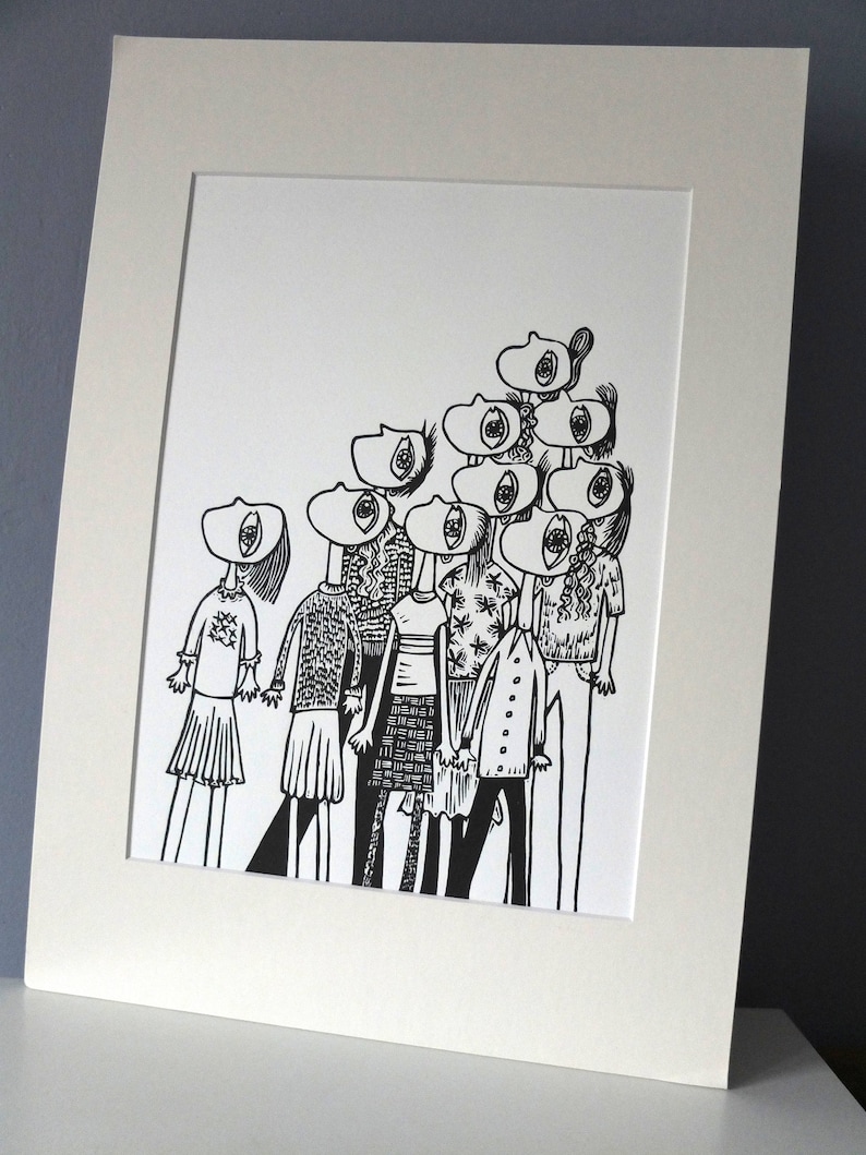 Looking up Handmade Original Lino Print People Black and - Etsy
