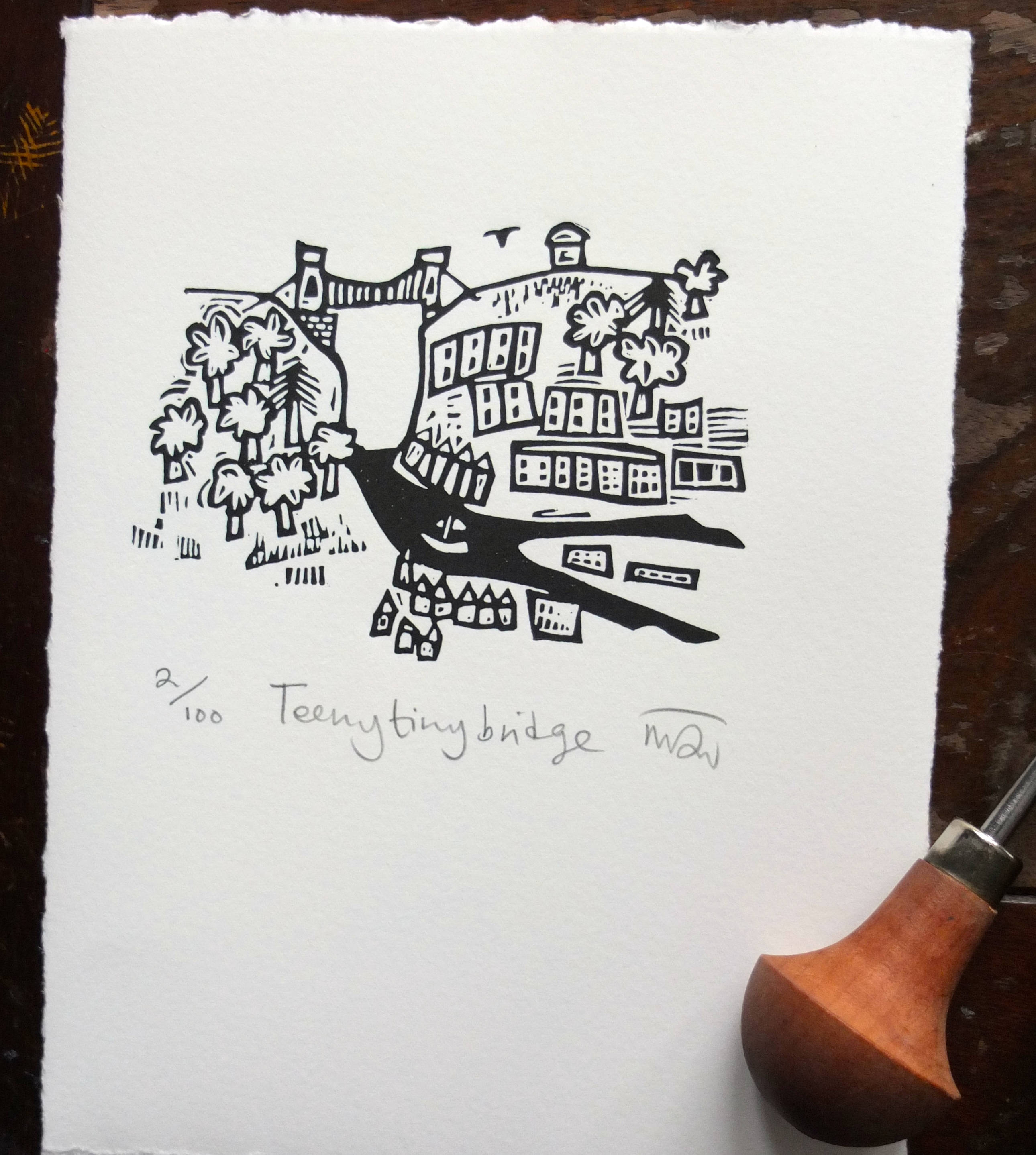 Teeny Tiny Bridge - Lino Cut Print of Bristol, Handmade, City Scenes ...