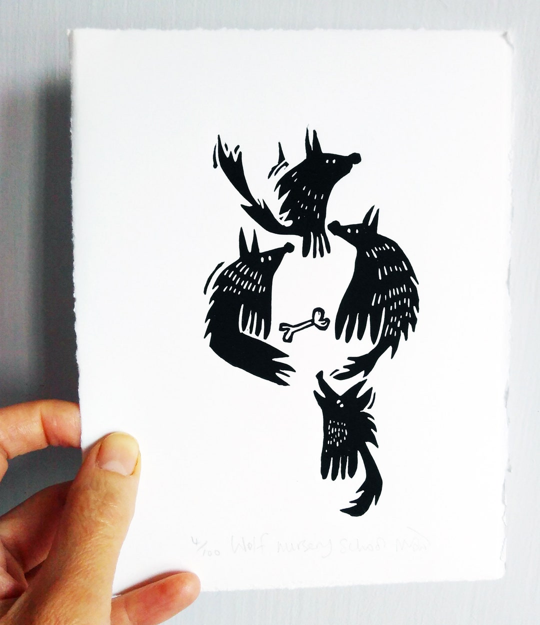Wolf Nursery School - Lino Cut Print - Etsy
