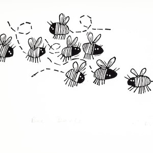 Bee Dance - Lino Cut Print - - Etsy
