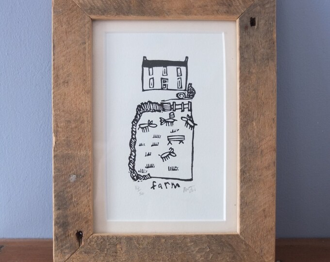 Farm - Lino Cut - Etsy
