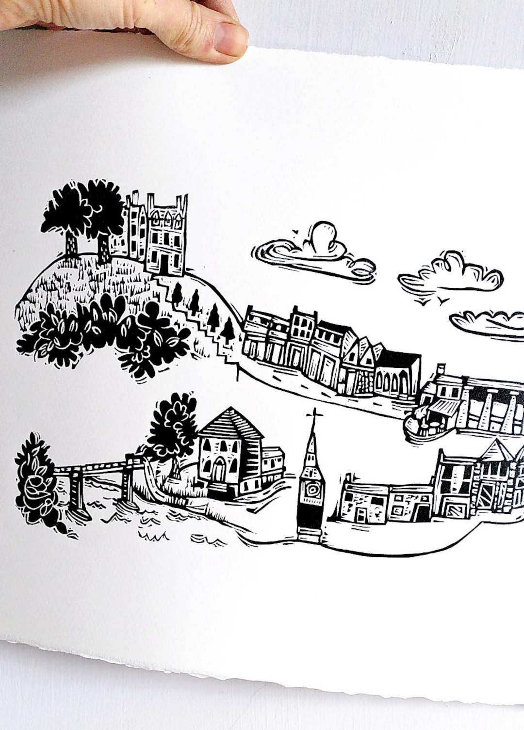 A Wander Around Hay on Wye - Lino Cut - Etsy
