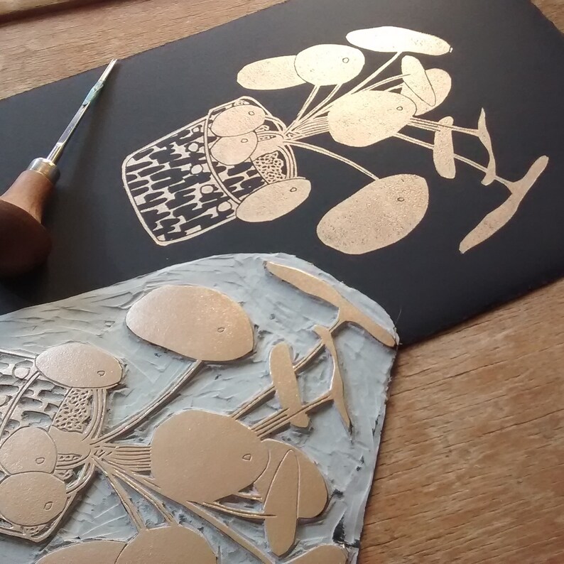 Pilea in a Pot Ii Lino Cut Print by Melanie Wickham - Etsy