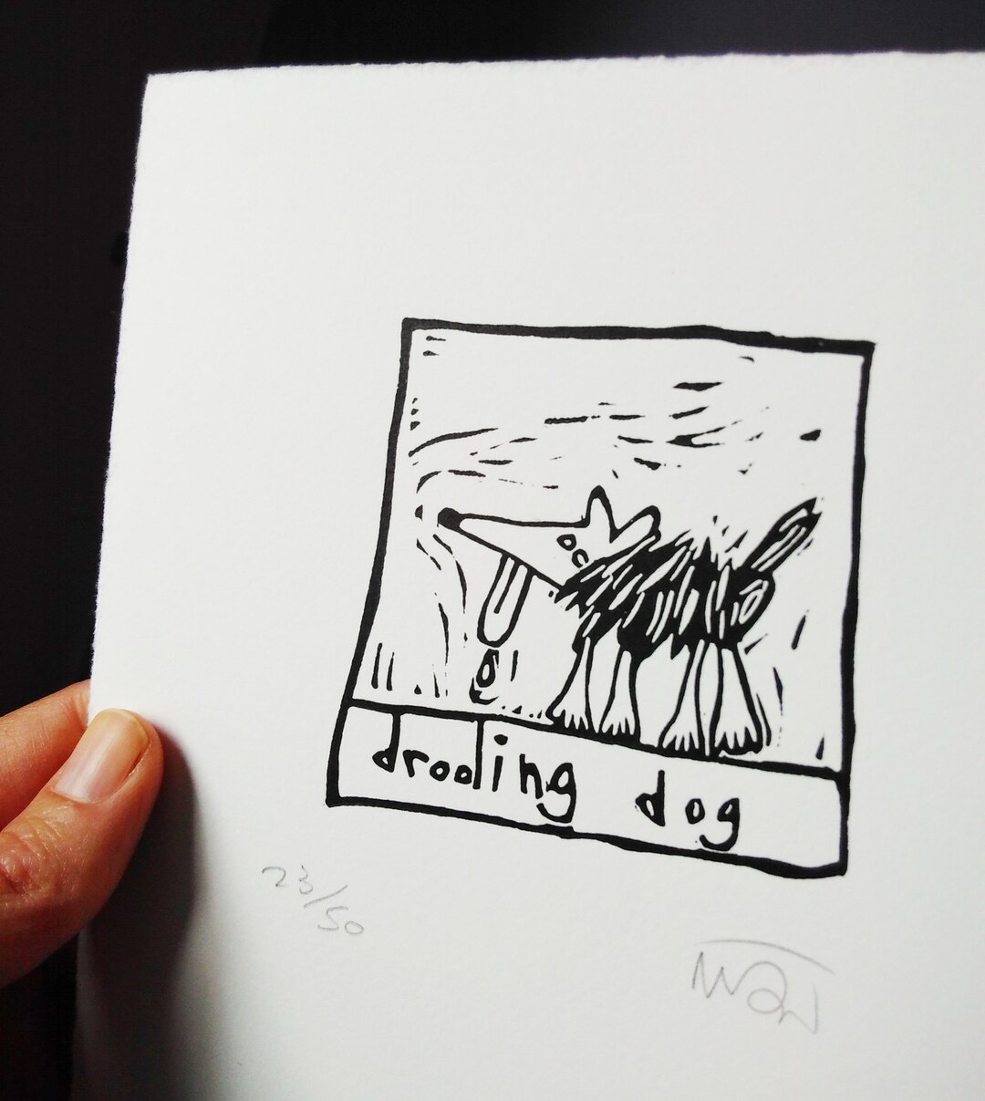 Lino Print Drooling Dog, Pets, Dogs, Animals, Handmade, Humour, Funny ...