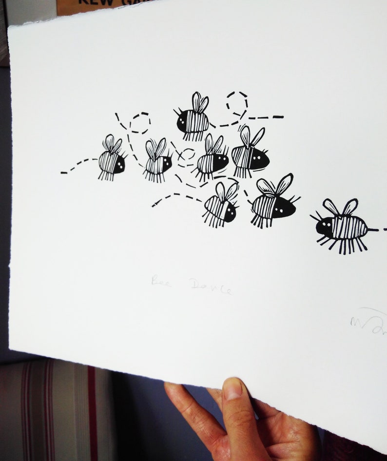 Bee Dance Lino Cut Print | Etsy