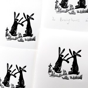 Boxing Hares - Lino Cut Print - Etsy