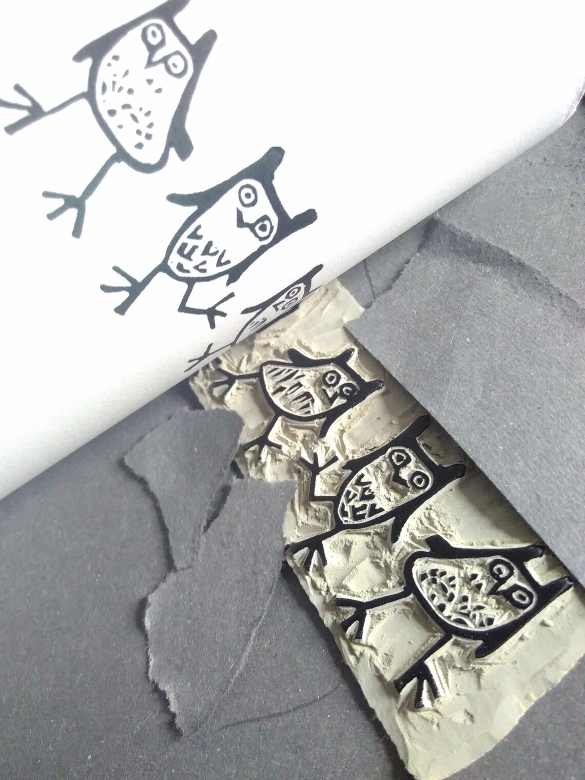 Owl Race Lino Cut Print - Etsy