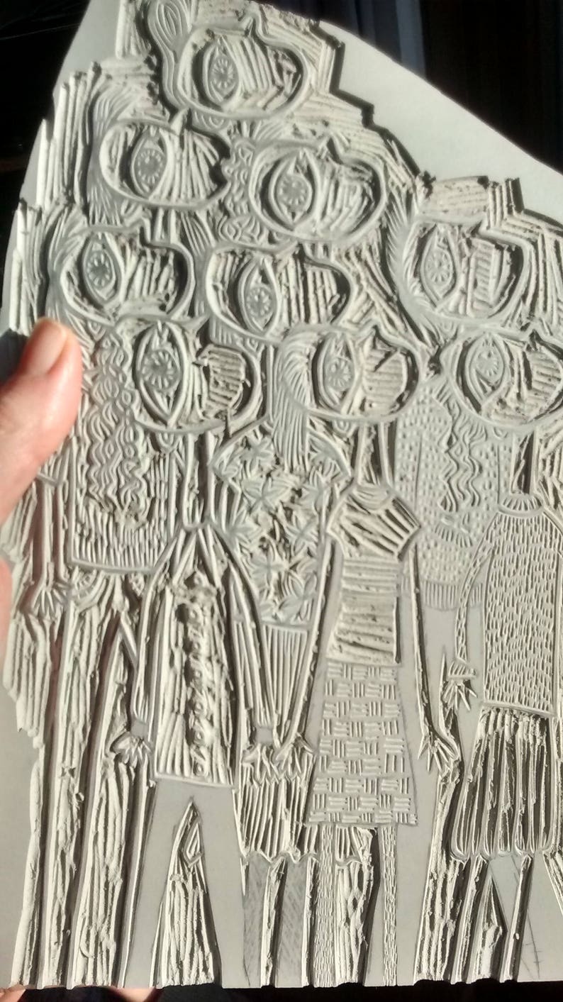 Looking up Handmade Original Lino Print People Black and | Etsy