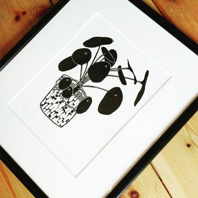 Pilea in a Pot Lino Cut Print - Etsy