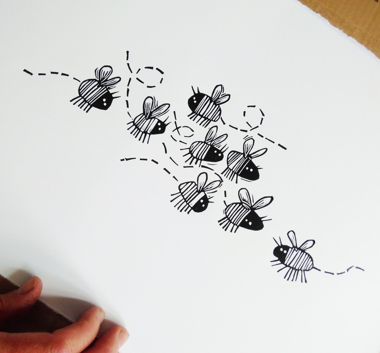 Bee Dance Lino Cut Print - Etsy