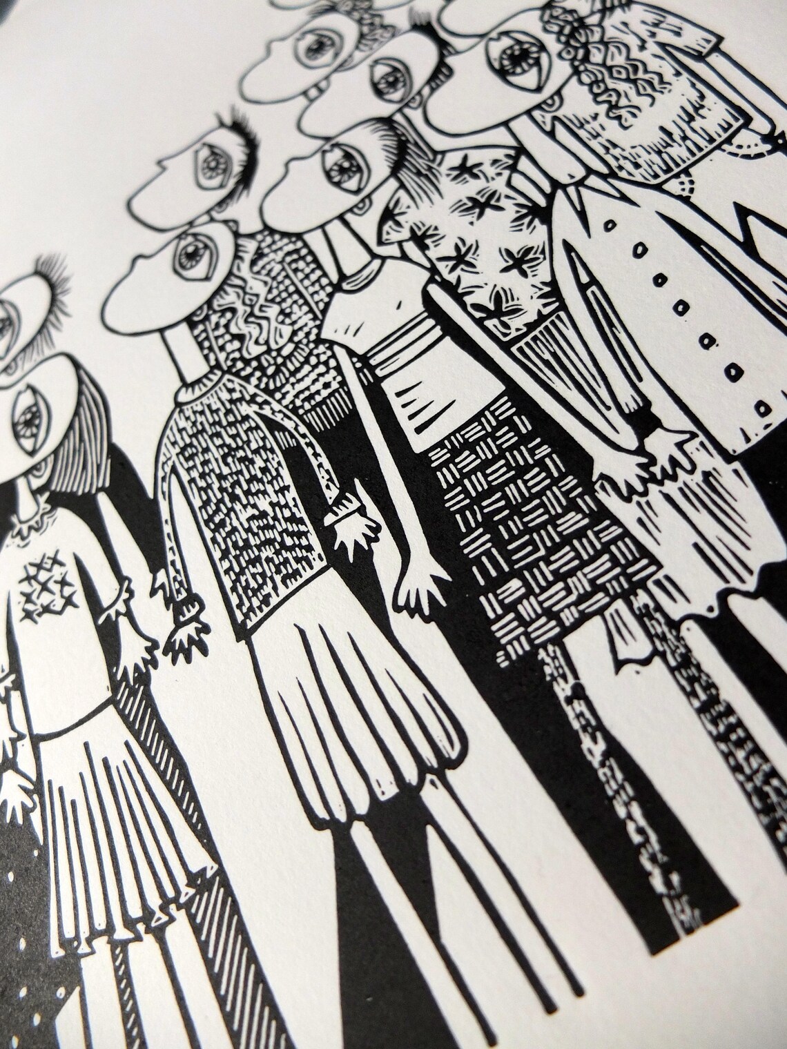 Looking up Handmade Original Lino Print People Black and - Etsy