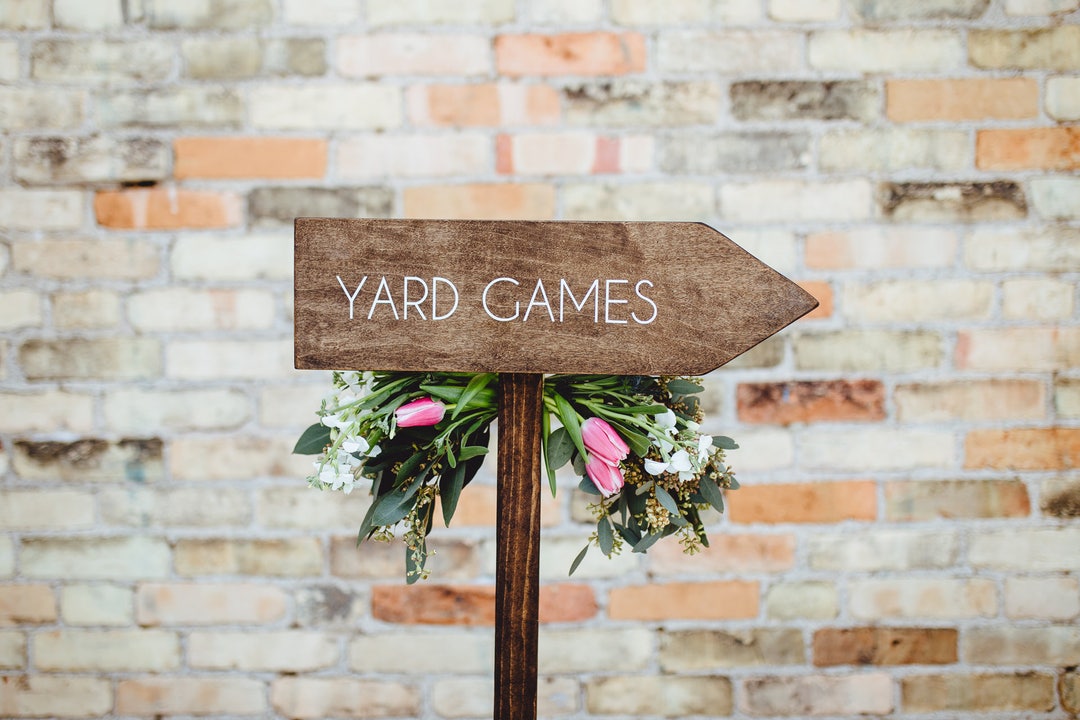 Wedding Yard Games Directional Arrow Sign, Rustic Woodland Wedding Sign ...