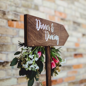 Dinner & Dancing Directional Arrow Sign, Rustic Woodland Wedding Sign ...