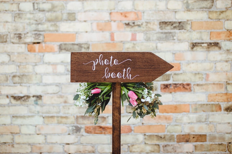 Wedding Photo Booth Directional Arrow Sign, Rustic Woodland Wedding ...