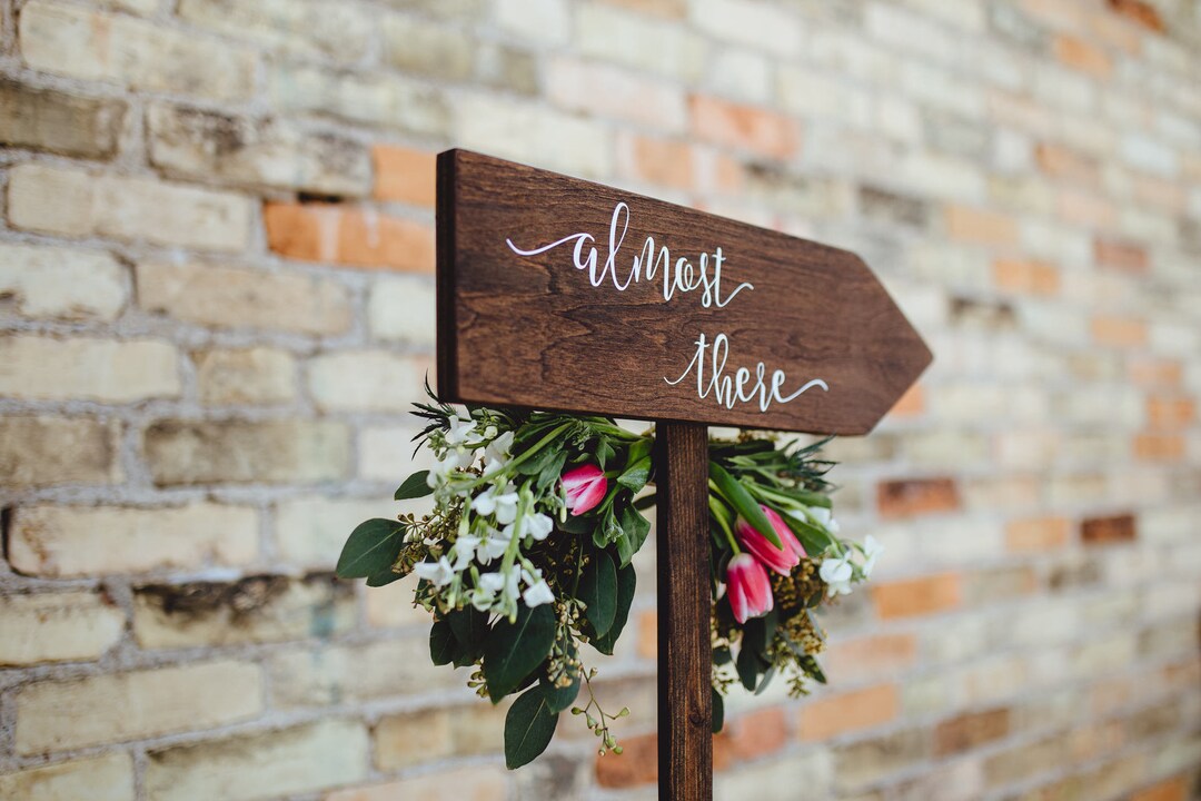 Almost There Directional Arrow Sign With Stake, Rustic Woodland Wedding ...