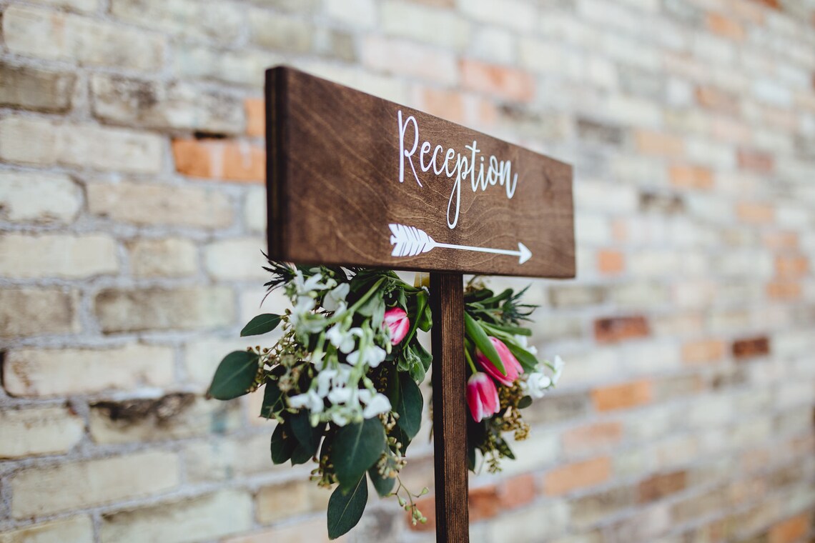 Reception Arrow Sign With Stake, Wedding Reception Rustic Wood Arrow ...