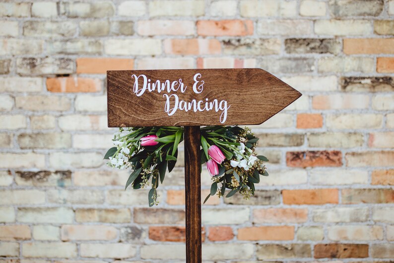 Dinner & Dancing Directional Arrow Sign, Rustic Woodland Wedding Sign ...