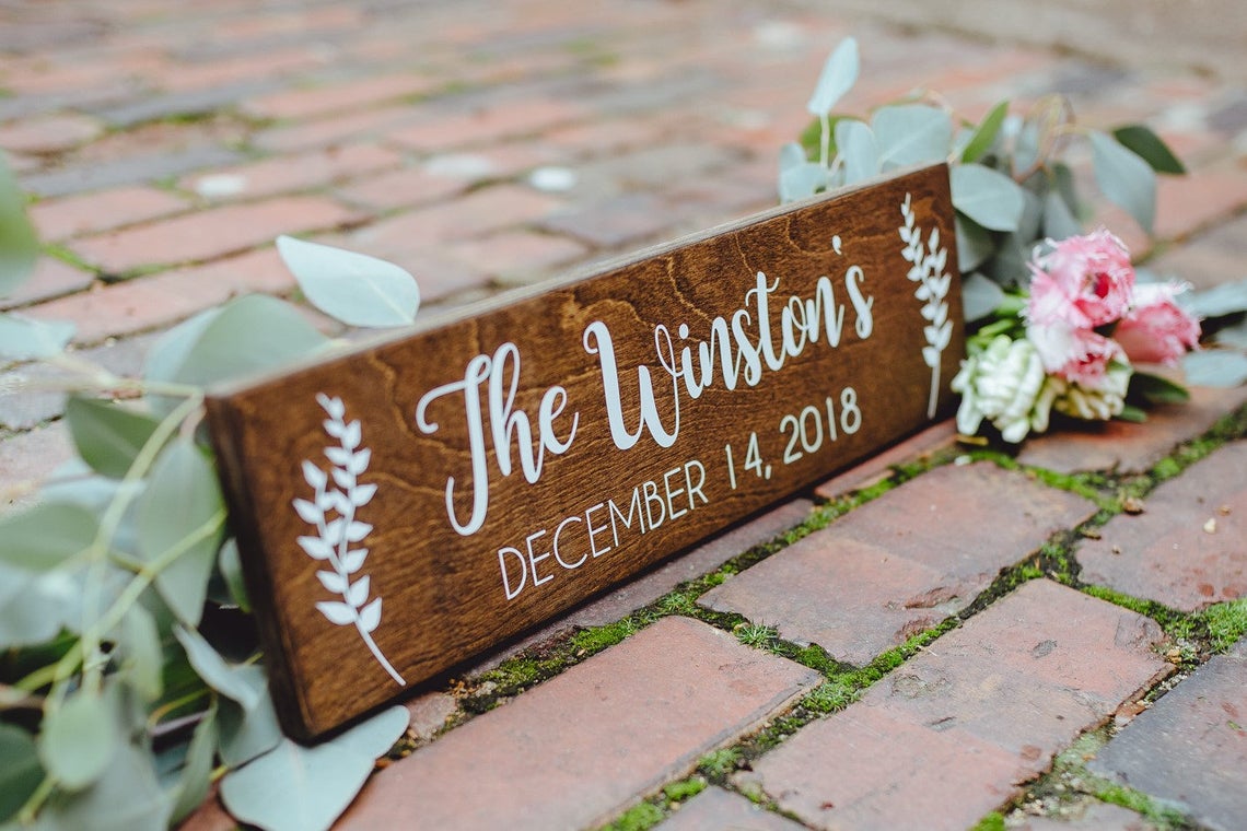 Last Name Rustic Sign, Wedding Date Woodland Sign, Wedding Gift Wood ...