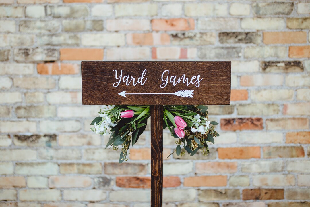 Wedding Yard Games Directional Arrow Sign, Rustic Woodland Wedding Sign ...