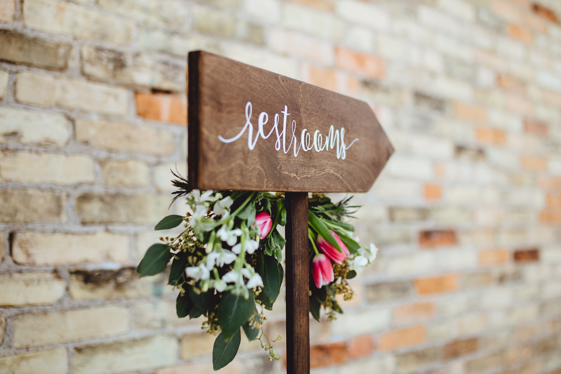 Restrooms Directional Arrow Sign, Rustic Woodland Wedding Sign, Wood ...