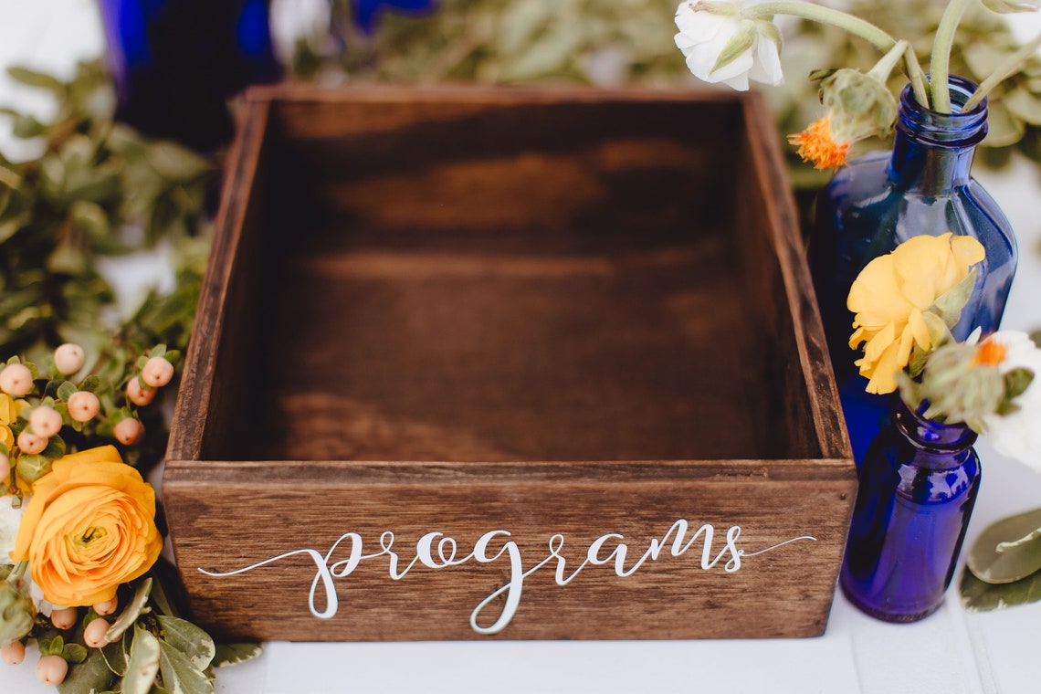 Programs Box, Wood Programs Box, Wood Programs Holder, Wedding Programs ...