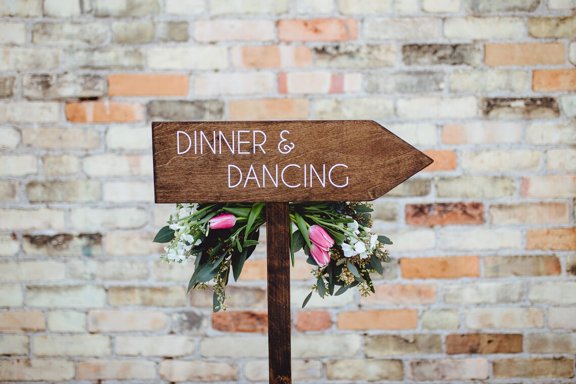 Dinner & Dancing Directional Arrow Sign, Rustic Woodland Wedding Sign ...