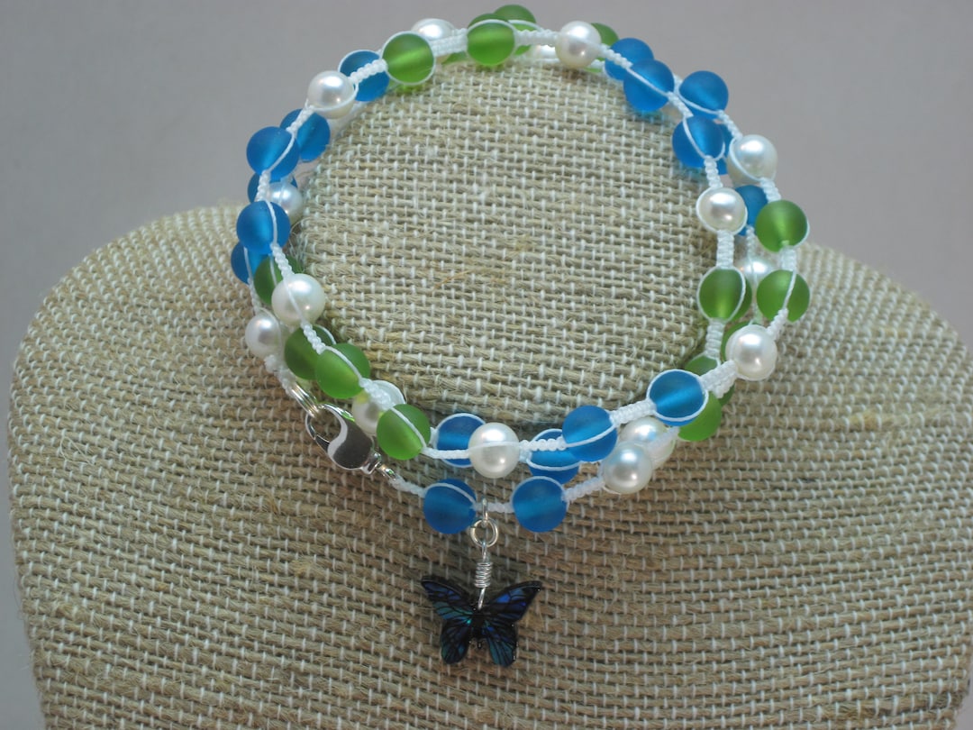 Macrame Paua Abalone Shell Butterfly Pearl Wrap Bracelet - Etsy