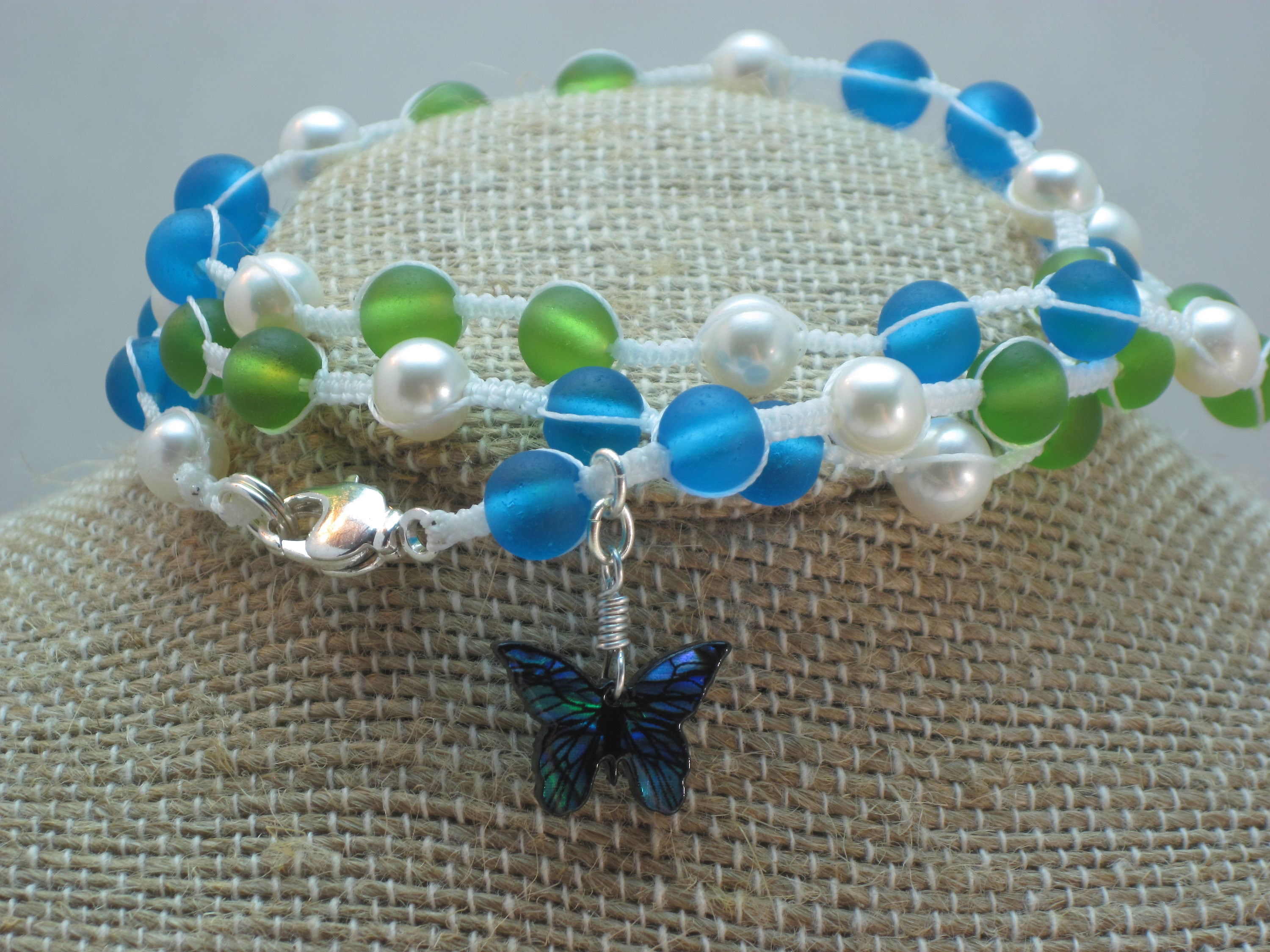Macrame Paua Abalone Shell Butterfly Pearl Wrap Bracelet | Etsy