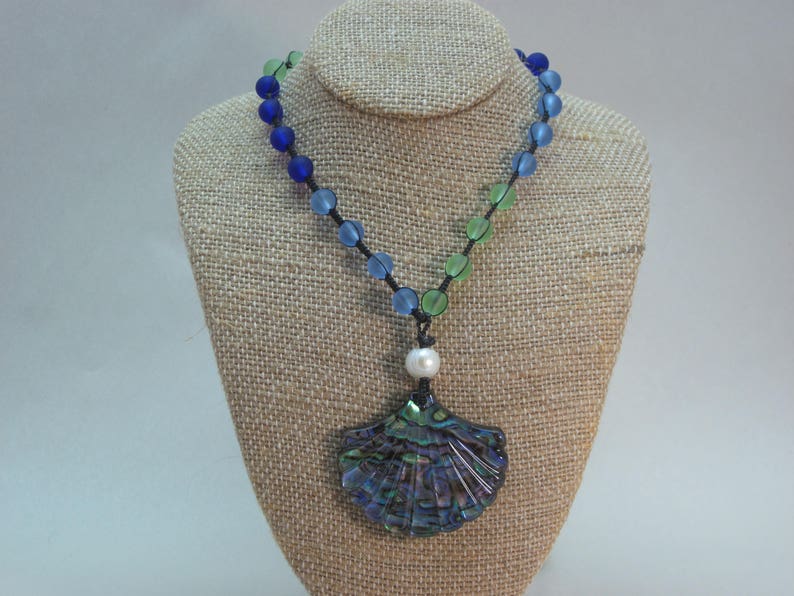 Macrame Paua Abalone Shell Sea Glass 26 Inch Necklace - Etsy