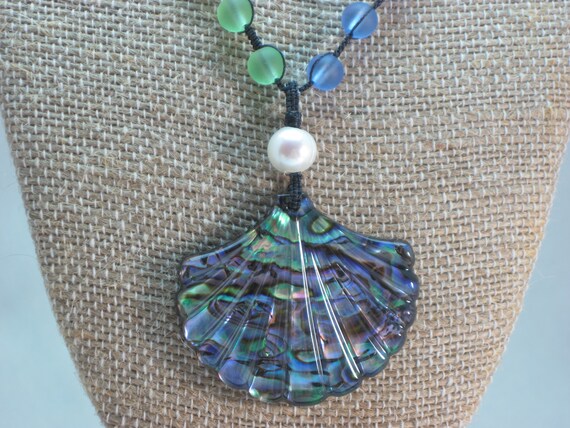 Macrame Paua Abalone Shell Sea Glass 26 Inch Necklace | Etsy