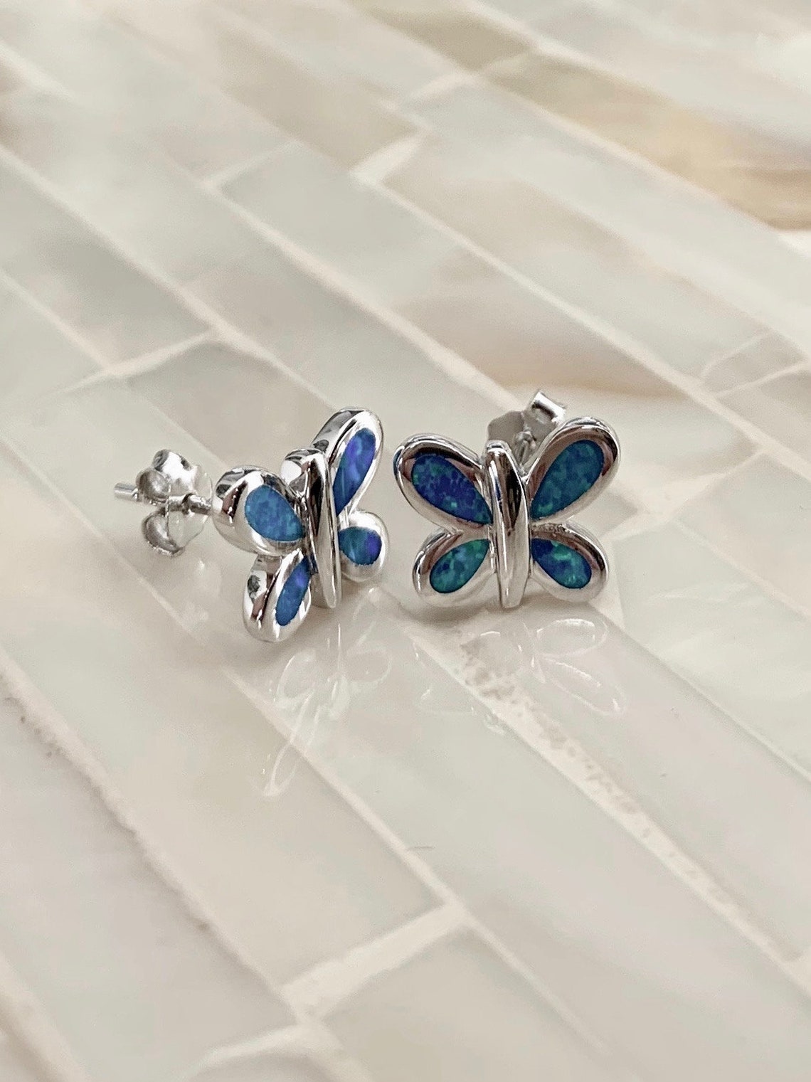Butterfly Earrings Blue Butterfly Earrings Sterling Silver - Etsy